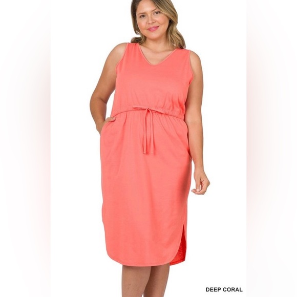 Zenana Outfitters | Dresses | 36 Deep Coral Plus Size Drawstring Waist ...